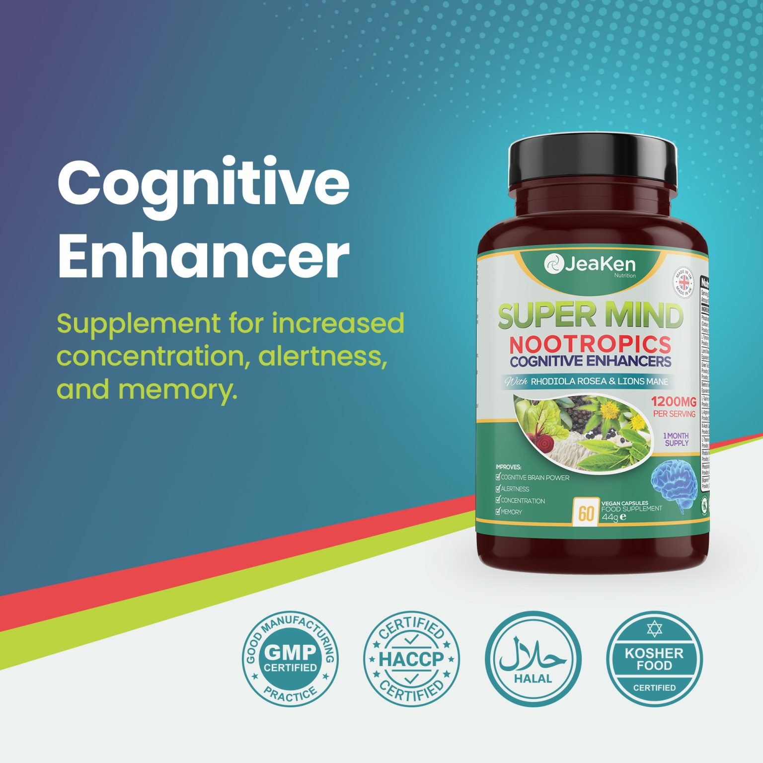 Super Mind Nootropics - 60 Vegan Capsules - JeaKen